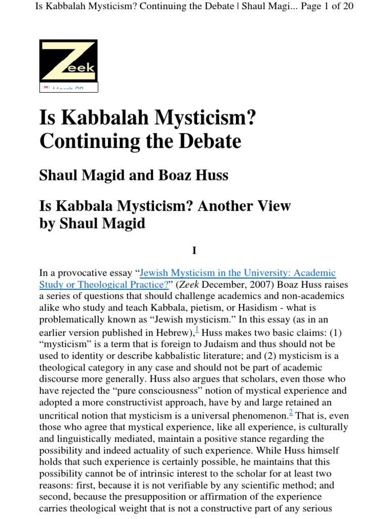 Shaul Magid and Boaz Huss, Is Kabbalah Mysticism. Continuing The Debate ...