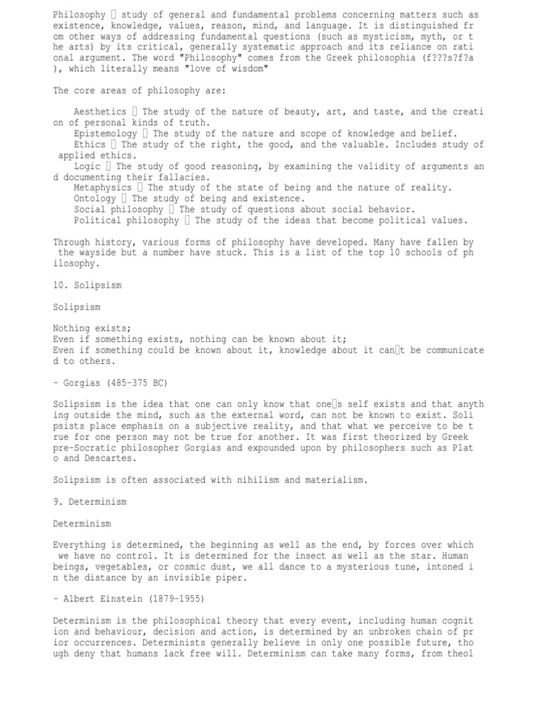 Overview of Major Philosophical Isms | PDF | Reason | Objectivism (Ayn ...