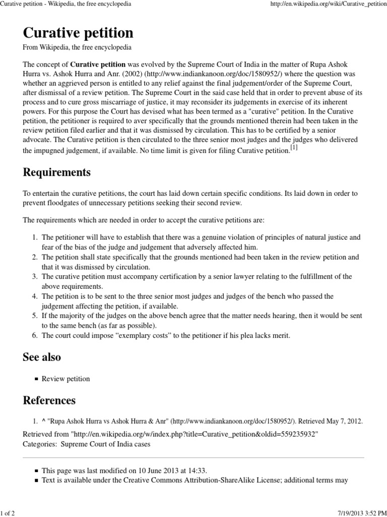 Curative Petition - | Courts | Public Law