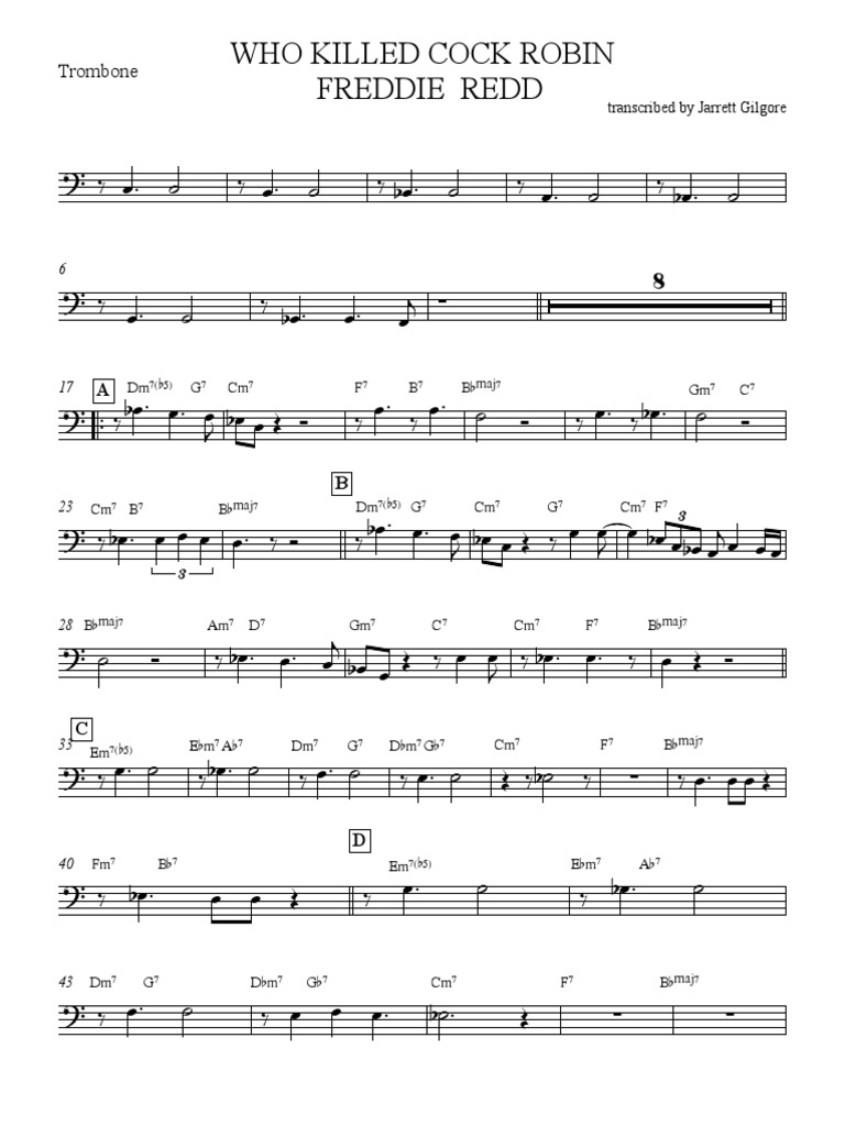 Cockrobinparts Who Killed Cock Robin Arrangement Gilgore Trombone | PDF ...