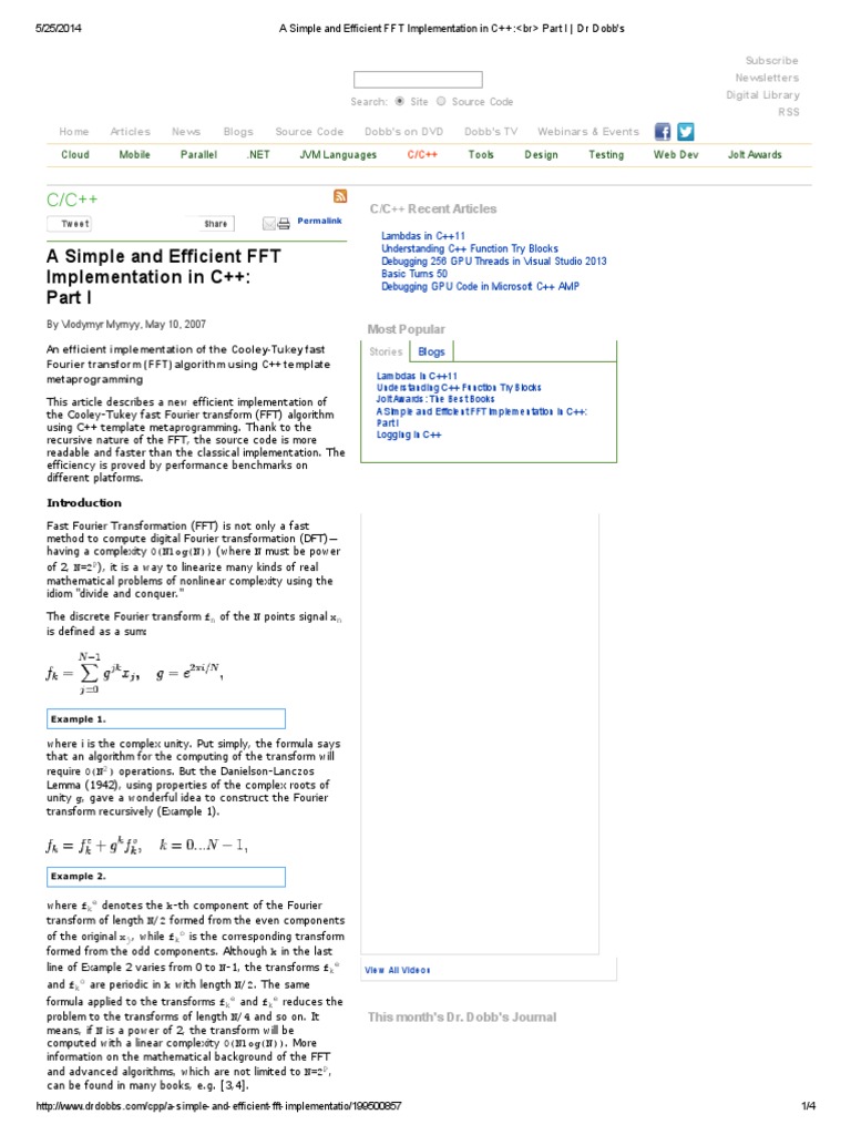 A Simple and Efficient FFT Implementation in C++ Part I | PDF | Fast Fourier Transform ...