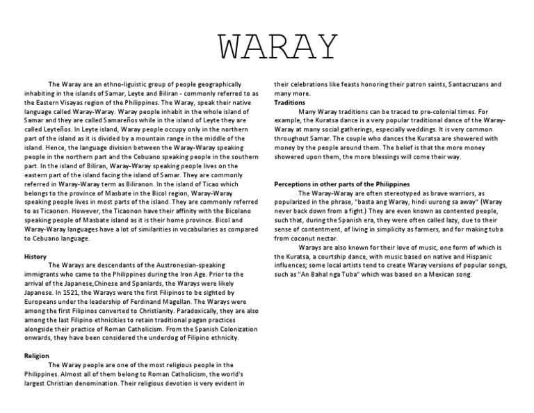 WARAY | Ethnic Groups | Religion And Belief