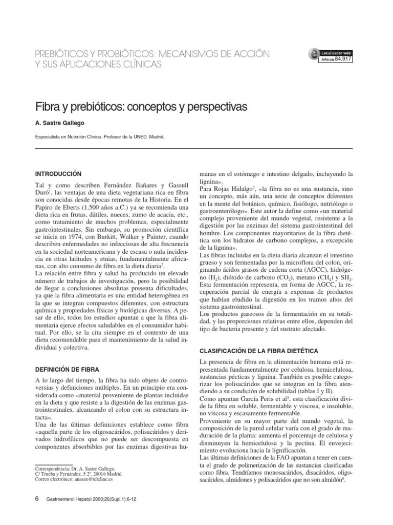 Fibra y Prebioticos Conceptos y Perspectivas | PDF | Fibra dietética ...
