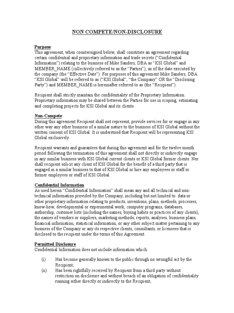 Ksi Global Nda/nca Agreement | PDF | Confidentiality | Non Disclosure ...