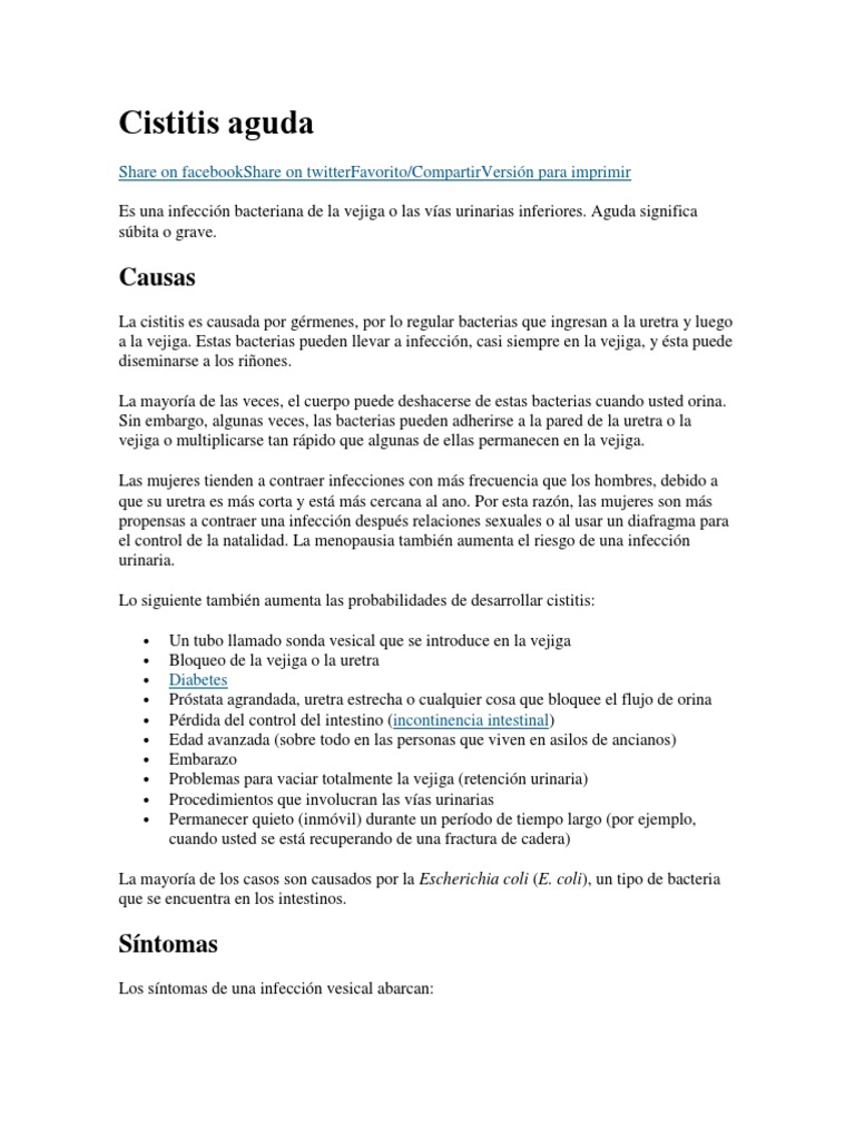 Cistitis aguda | Vejiga urinaria | Infección del tracto urinario
