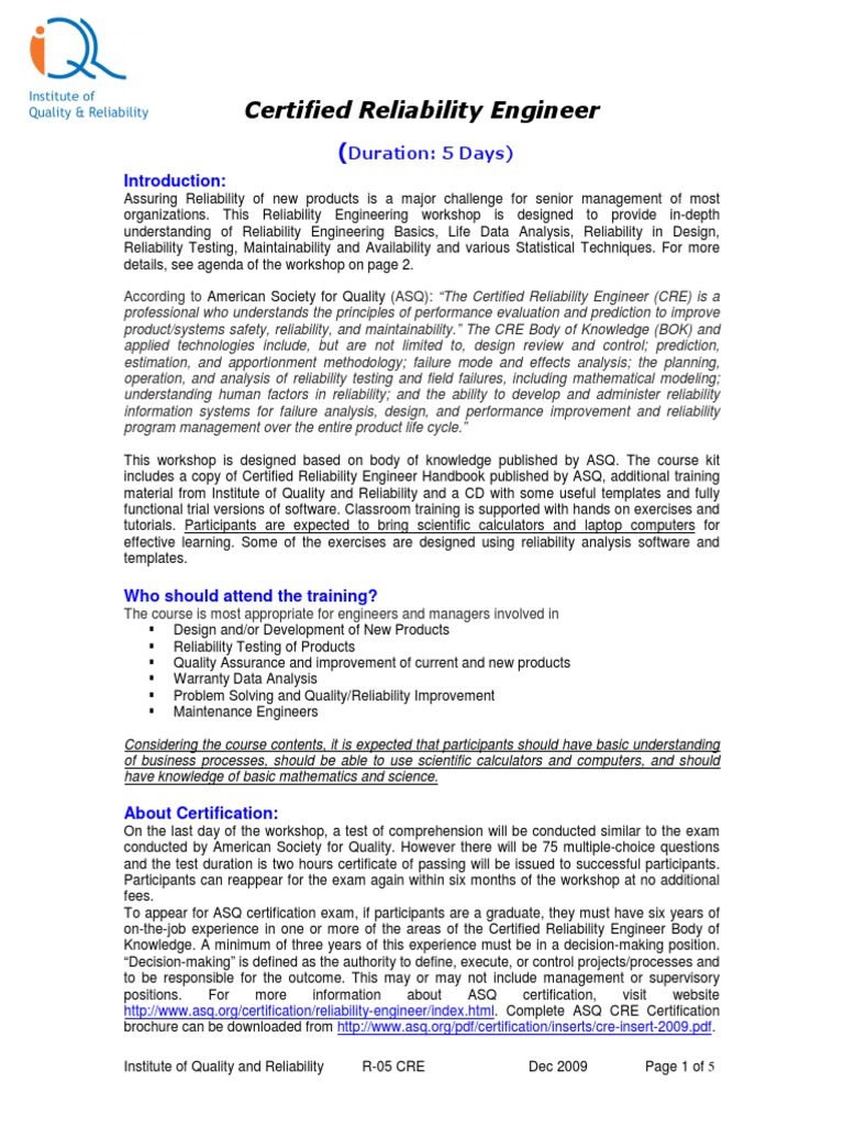 Reliability Engineer Brochure | PDF | Reliability Engineering | Systems Theory