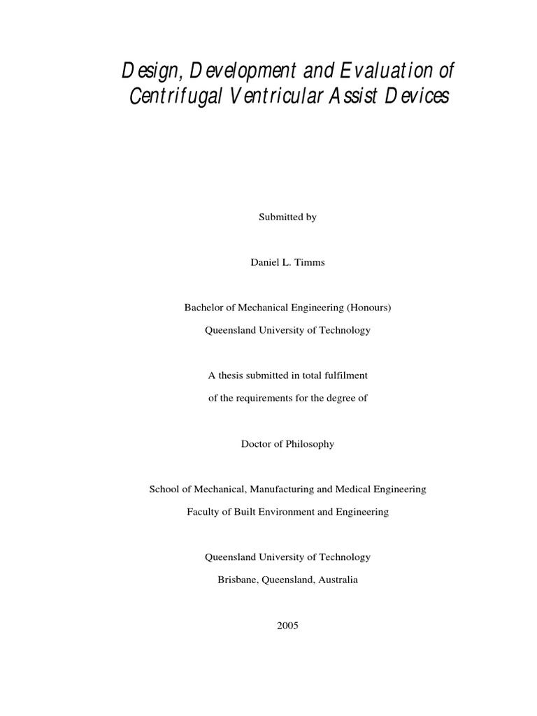 Daniel Timms Thesis | PDF | Circulatory System | Heart