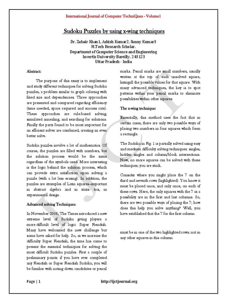 Sudoku Puzzles by Using X-Wing Techniques | PDF | Logic | Teaching ...