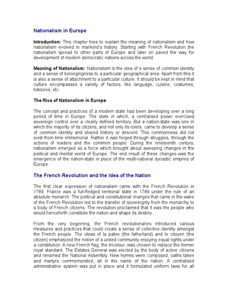 Notes of The Rise of Nationalism in Europe | Nationalism | France