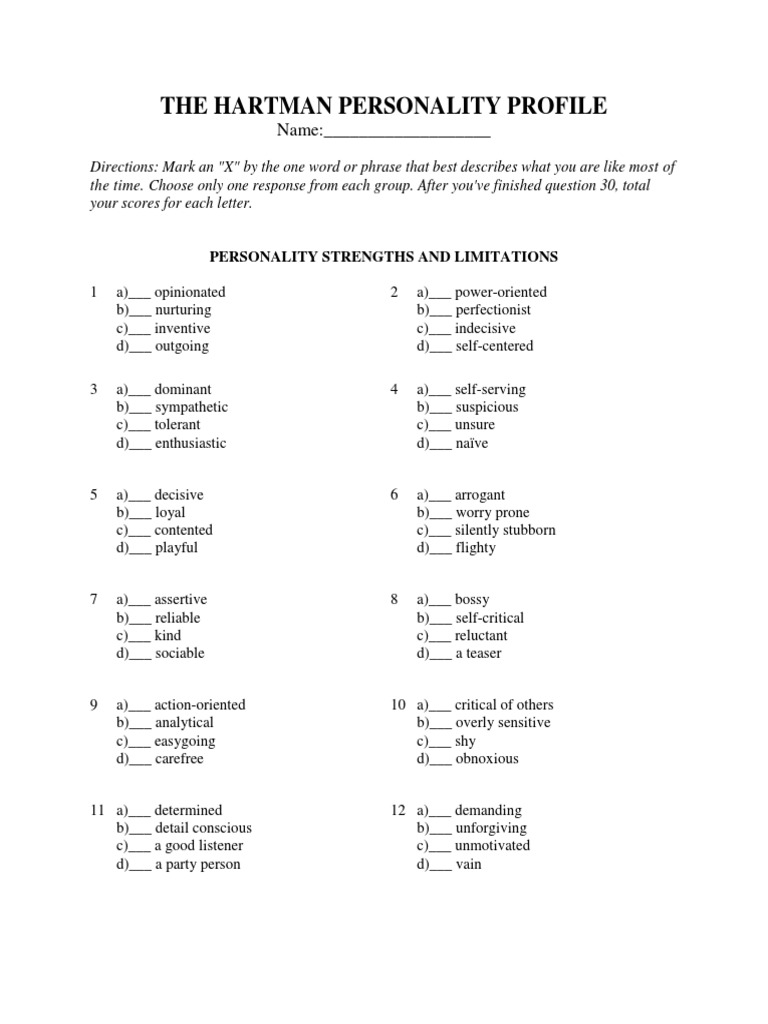 The Hartman Personality Profile | PDF | Anger | Emotions
