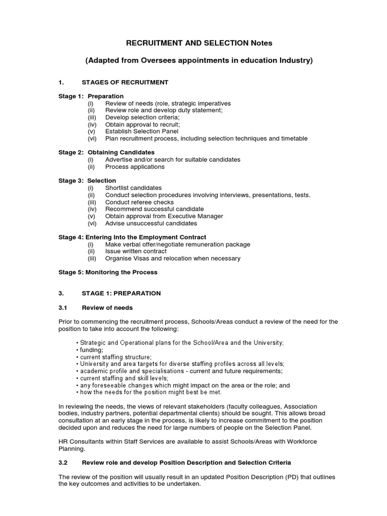 Recruitment and Selection Notes | Recruitment | Employment | Free 30 ...