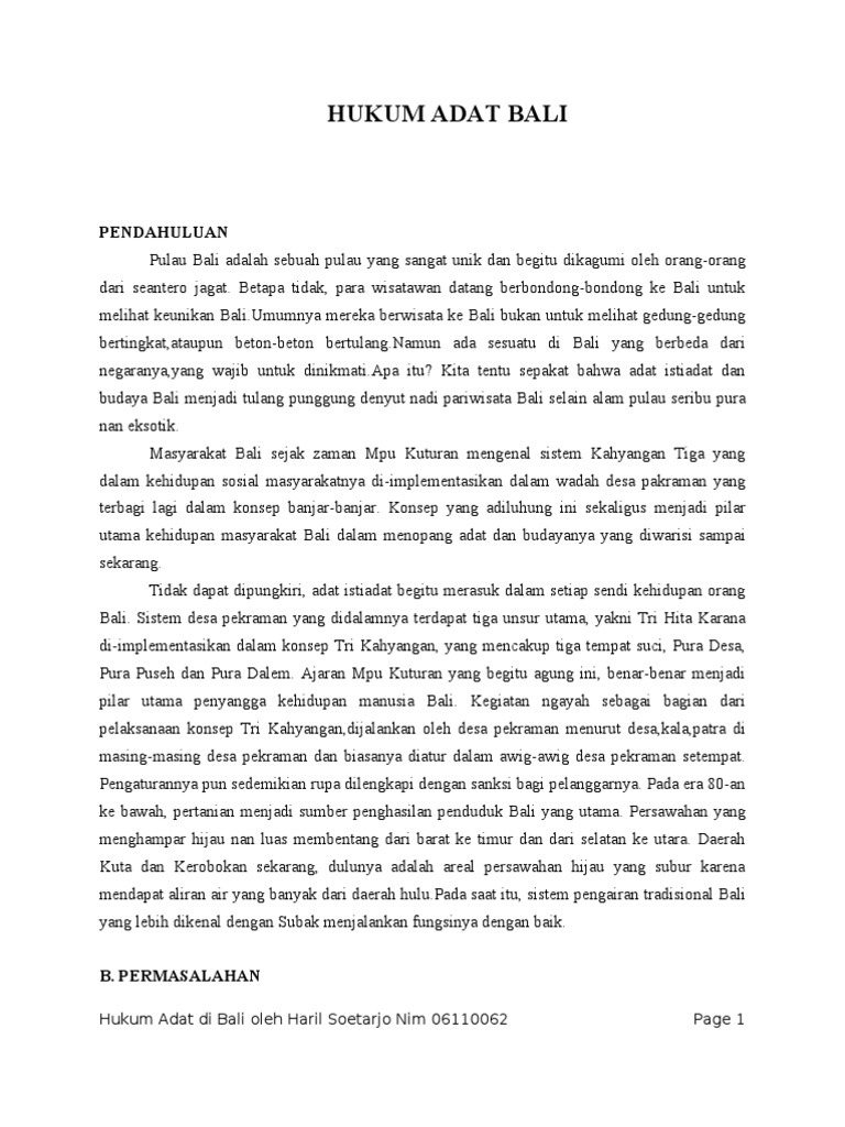 Hukum Adat Bali | PDF