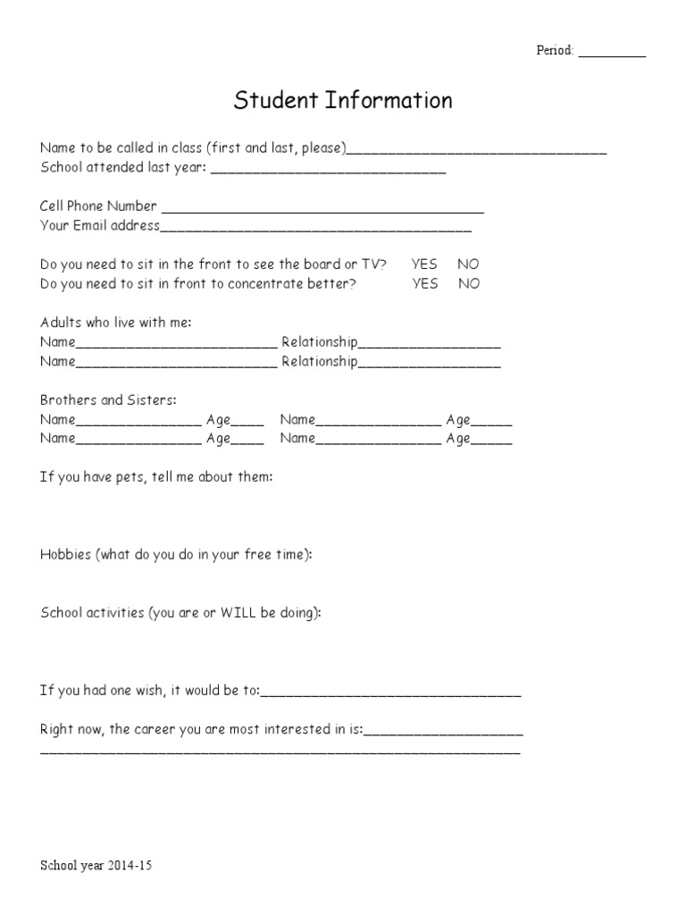 Student and Parent Information Form | PDF | Social Science | Wellness