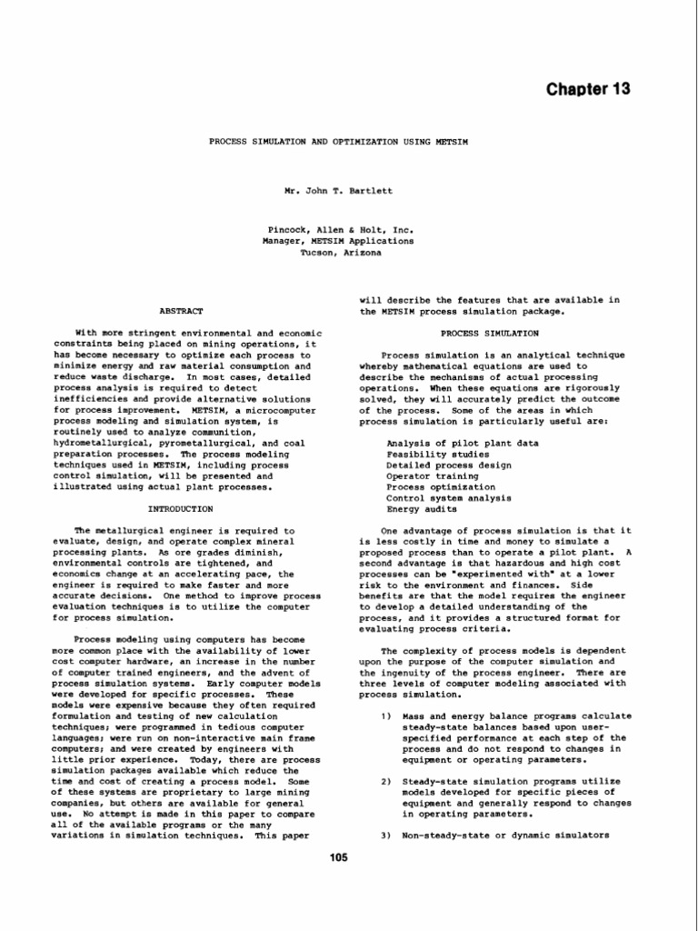 (1987) Bartlett, John T. - Process Simulation and Optimization Using Metsim | PDF | Enthalpy ...