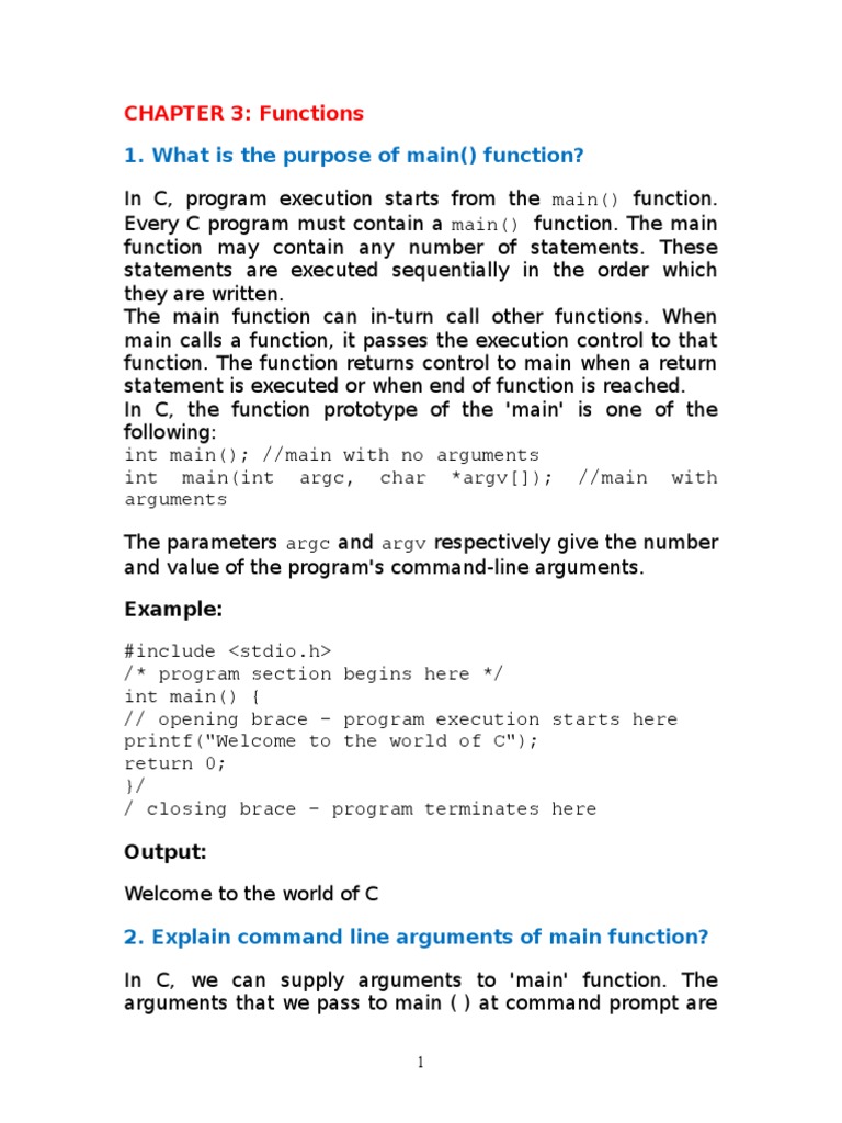 What Is The Purpose of Main Function?: CHAPTER 3: Functions | Download Free PDF | Variable ...