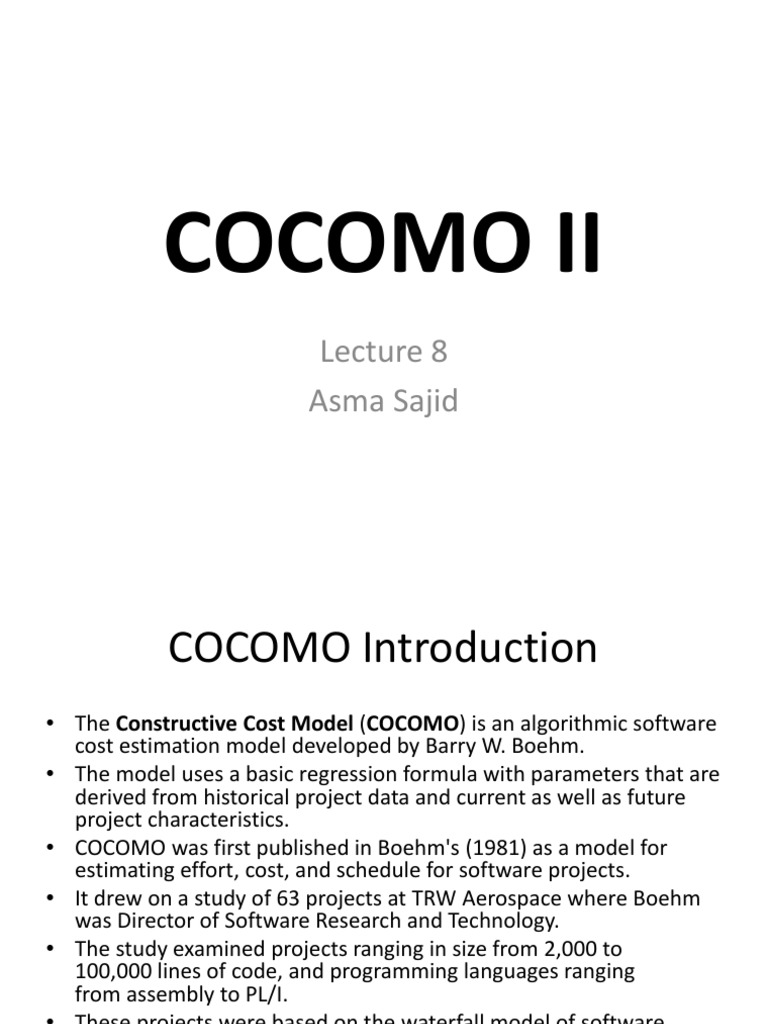 Lecture 8 Cocomo Ii Pdf Software Engineering Computing