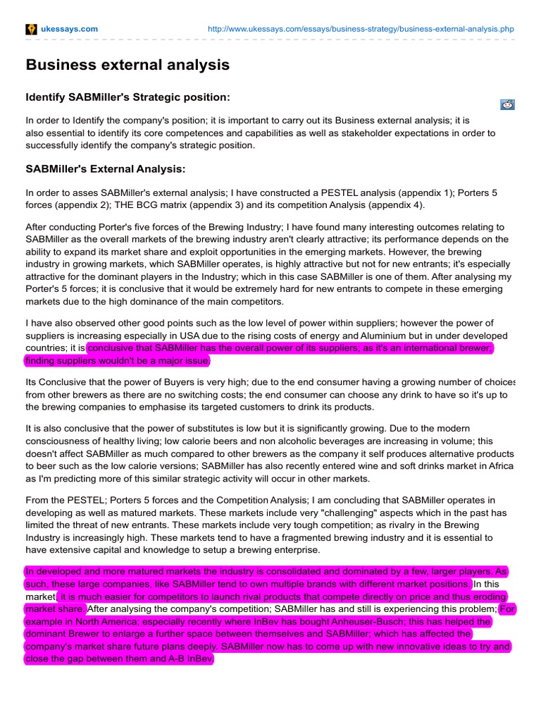 Business Internal External Analysis | PDF | Brewery | Competition