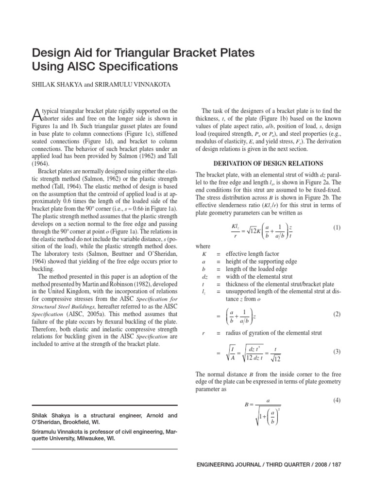 Design Aid For Triangular Bracket Plates Using AISC Specifications ...