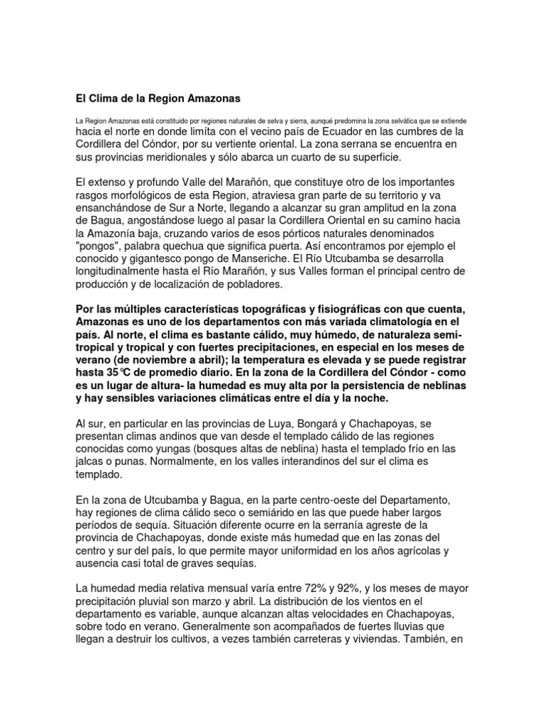 El Clima de La Region Amazonas | PDF | Geografía Física | Meteorología