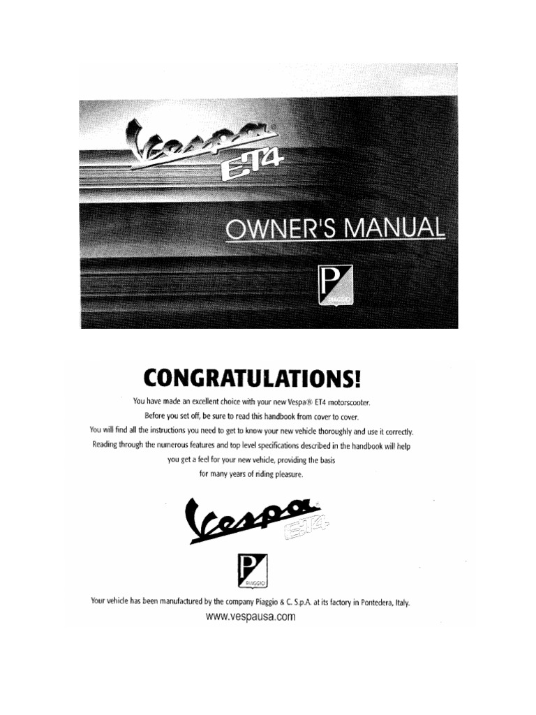 Vespa ET4 Owners Manual | PDF