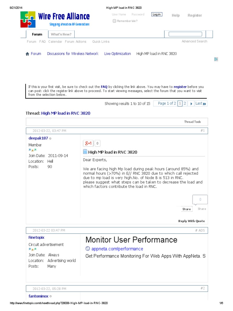 High MP Load in RNC 3820 - Part1 | PDF | Internet Forum | Cyberspace