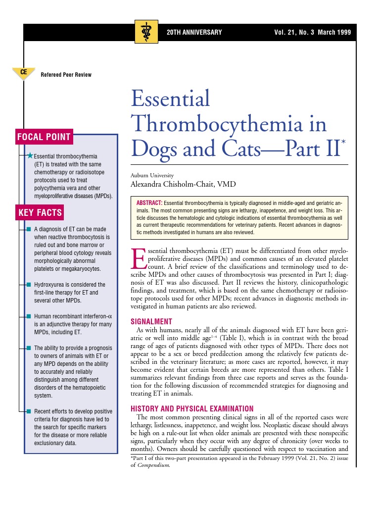 Essential Thrombocythemia in Pets | PDF | Leukemia | Biology