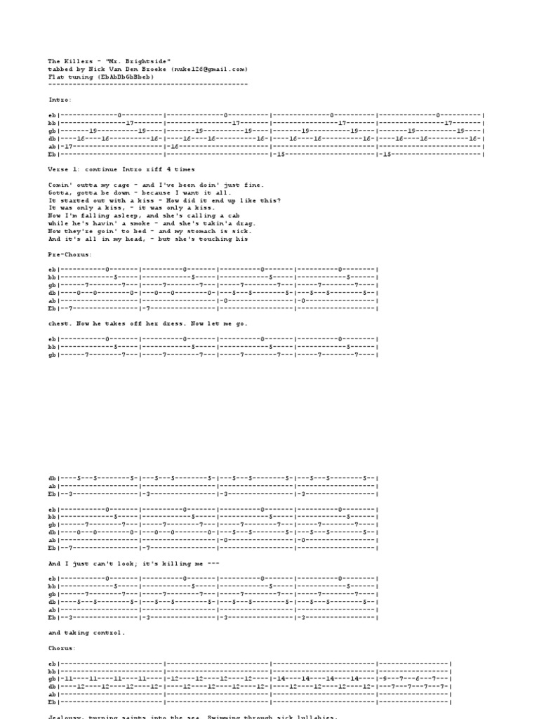 The Killers - Mr. Brightside (Tab) | PDF | Song Structure | Songs