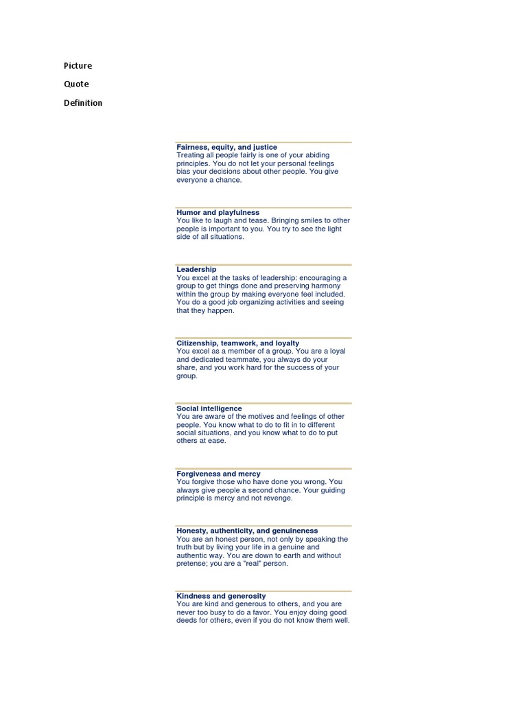 Character Strengths | PDF | Courage | Curiosity