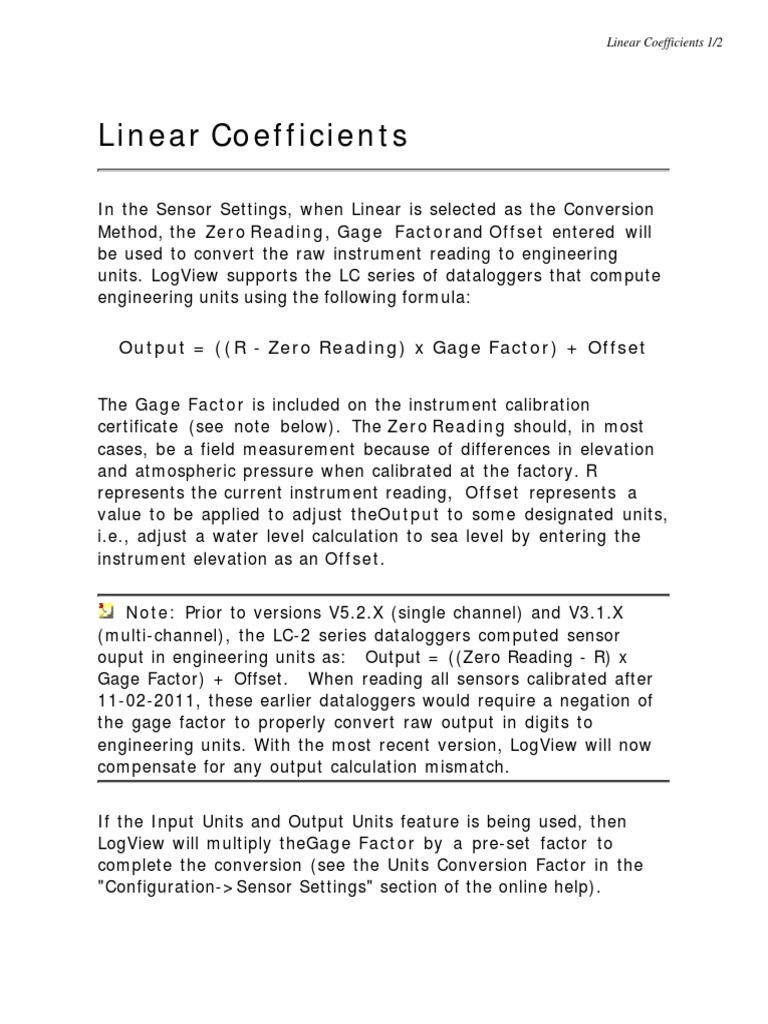 Data Logger Geokon Linear Coefficients | PDF | Calibration | Polynomial