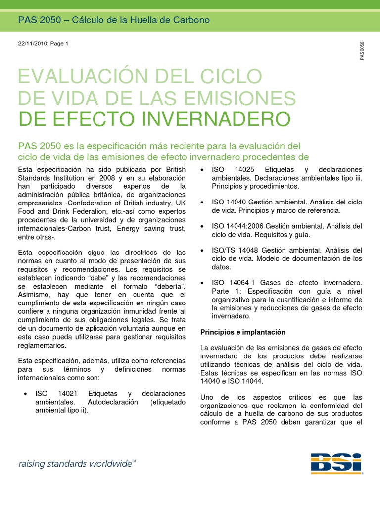 Pas 2050 | PDF | Evaluación del ciclo de vida | Efecto invernadero