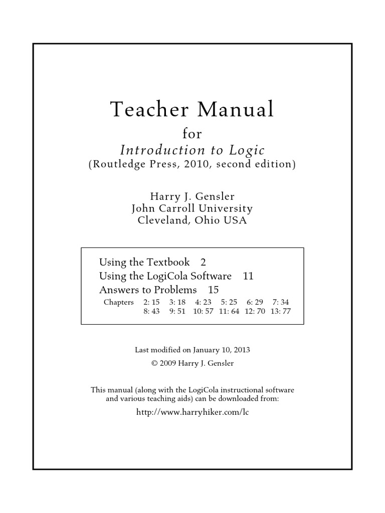 Introduction To Logic Teacher Manual | PDF | Logic | Argument