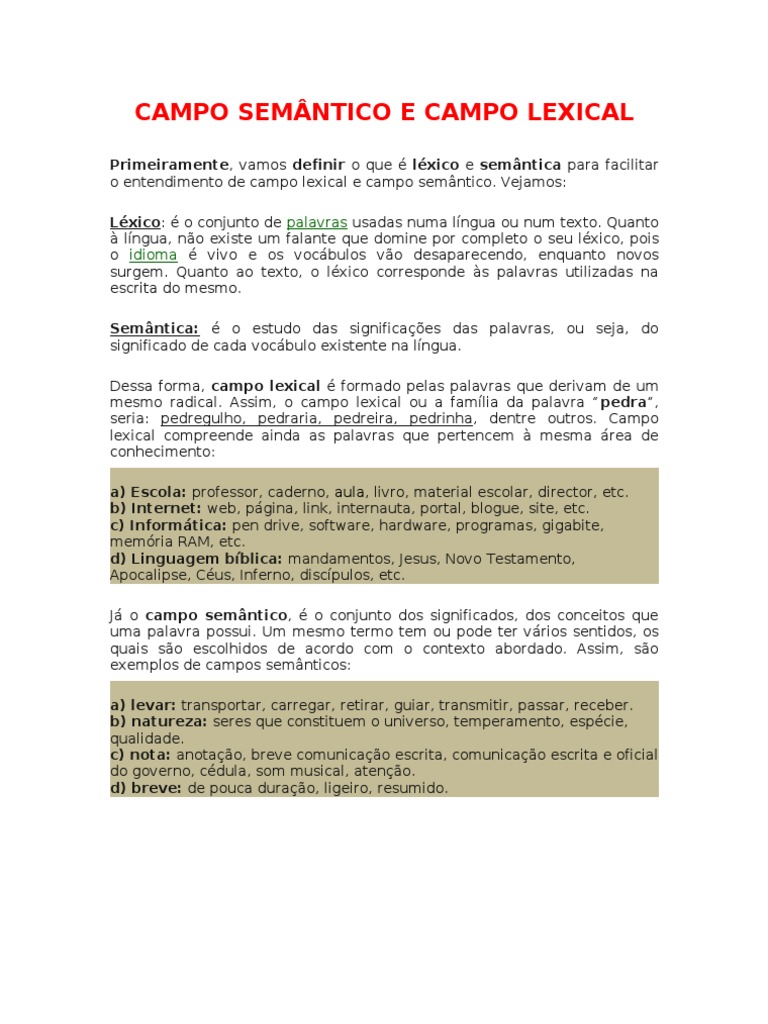 Campo Semântico e Campo Lexical | PDF | Artes Linguísticas e Disciplina