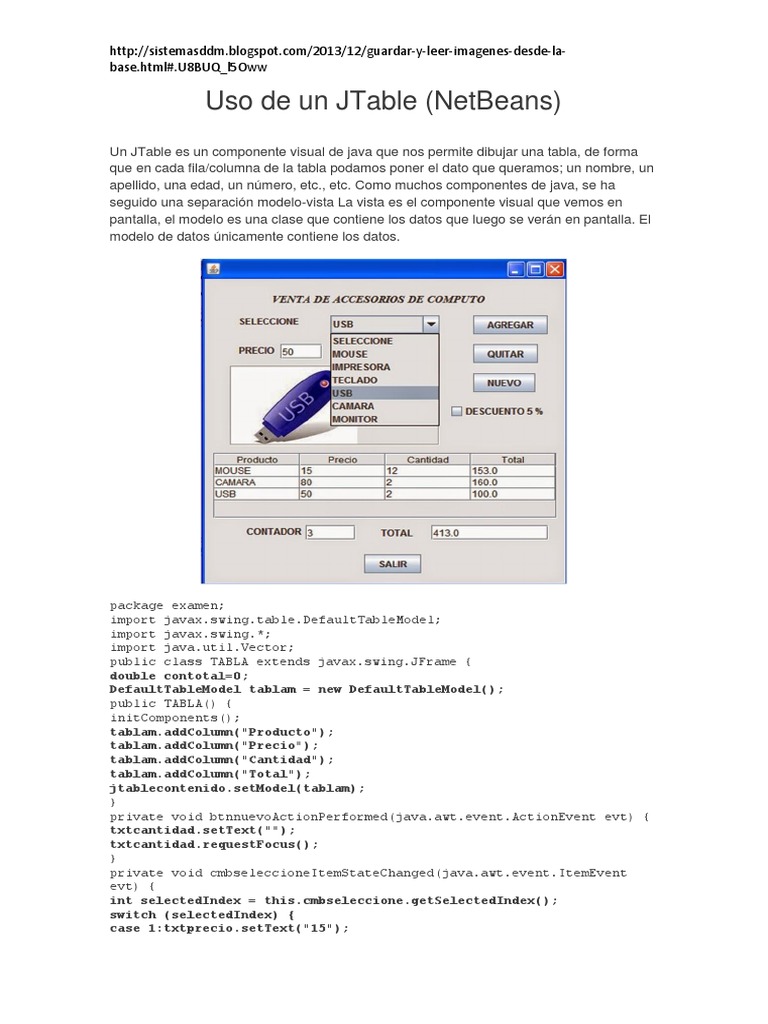 Uso De Un Jtable Pdf Java Lenguaje De Programación Mi Sql