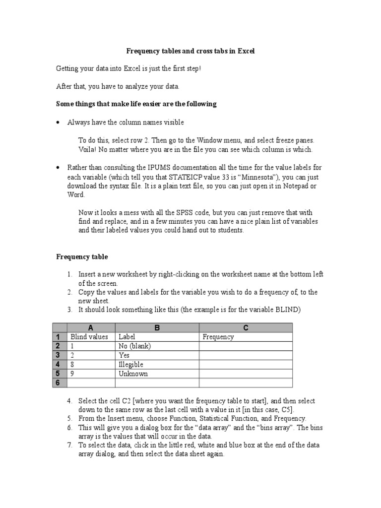 Frequency Tables And Cross Tabs In Excel PDF Microsoft Excel