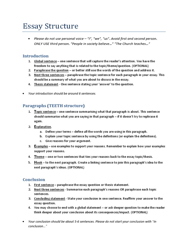 Essay Structure Guidelines | PDF
