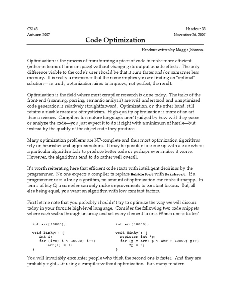 33 Code Optimization Pdf Program Optimization Control Flow