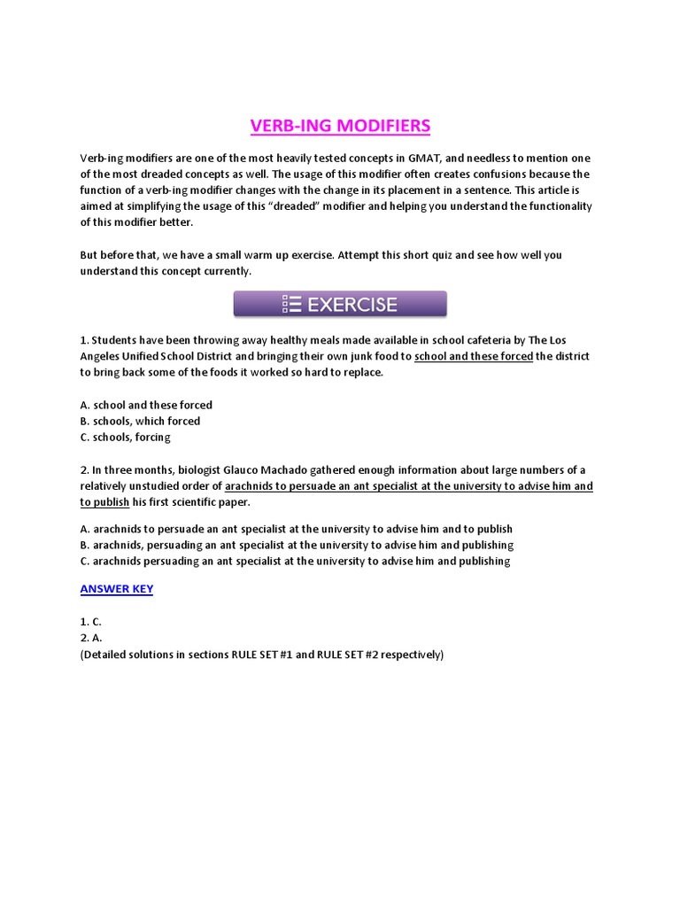 2.usage of Verb-Ing Modifiers | PDF | Sentence (Linguistics) | Subject ...