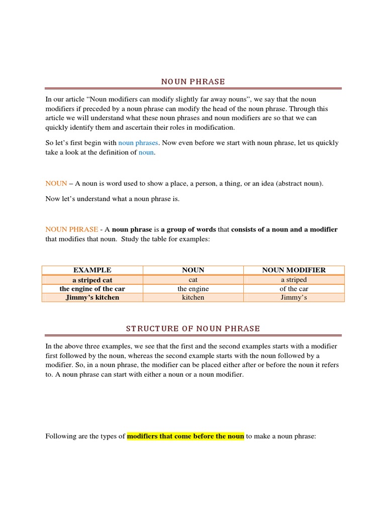 10.a Primer On Noun Phrases and Noun Modifiers | PDF | Noun | Phrase