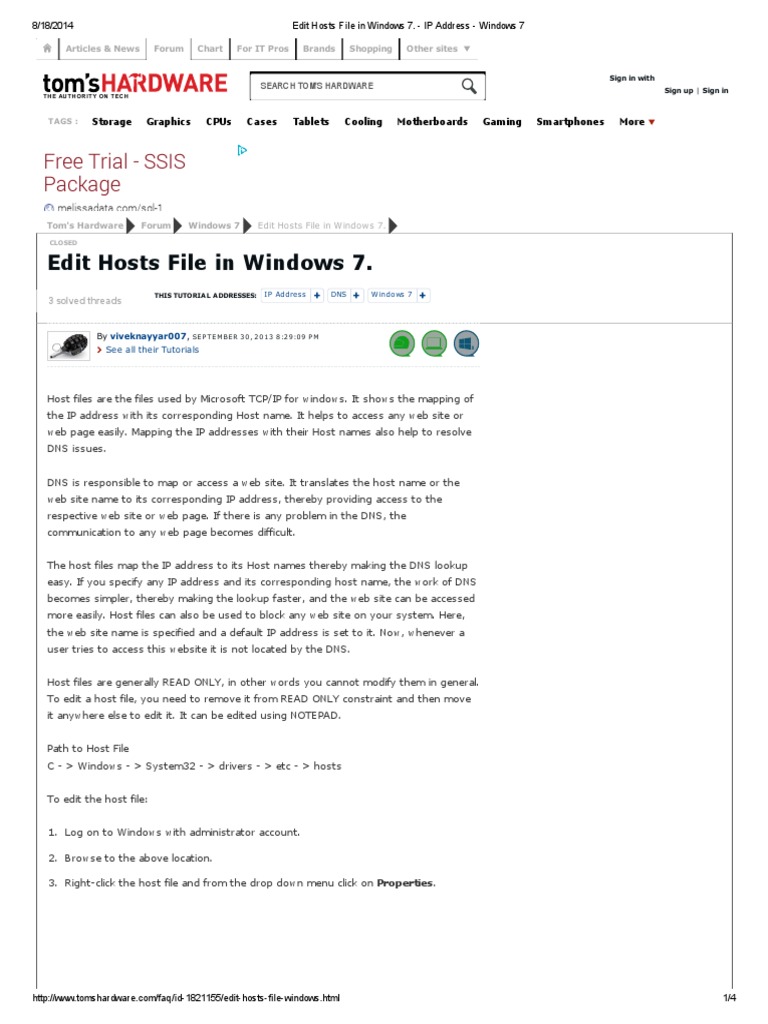 Edit Hosts File in Windows 7 Guide | PDF | Domain Name System | World ...