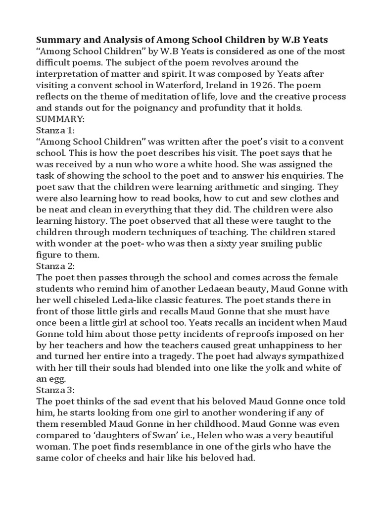 Among School Children | PDF | W. B. Yeats | Poetry