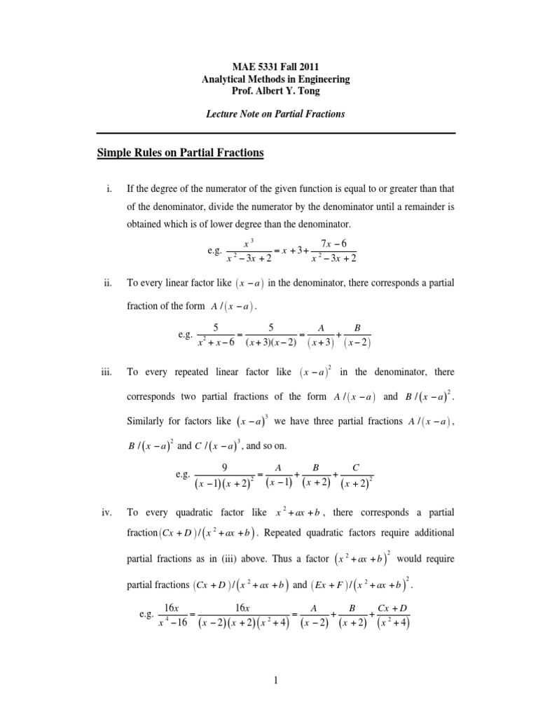 Simple Rules On Partial Fractions | PDF | Fraction (Mathematics) | Numbers