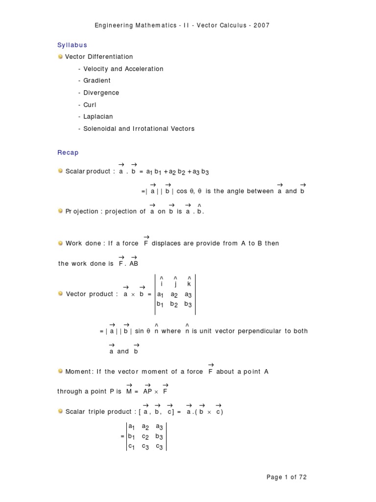 Vector Calculus for Engineering Students | PDF | Divergence | Gradient