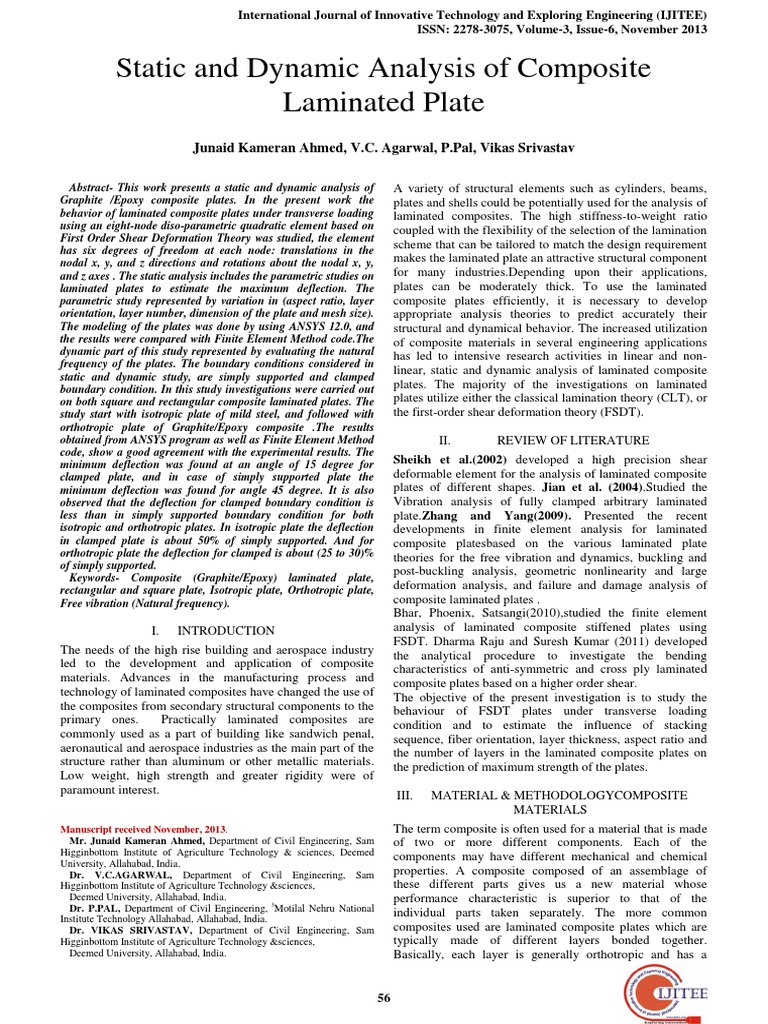 Static & Dynamic Analysis of Composite Plates | PDF | Deformation ...