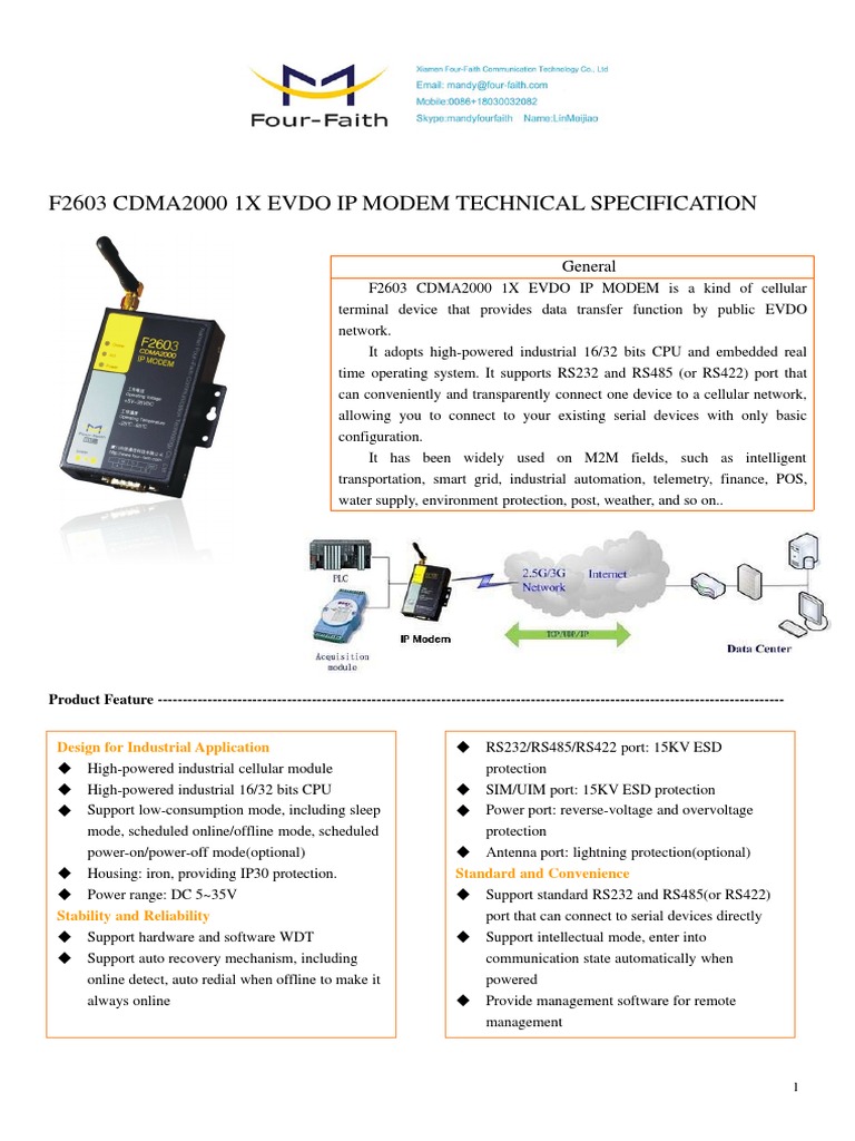 f2603 Cdma2000 1x Evdo Ip Modem Specification | PDF | Modem | Computer Networking