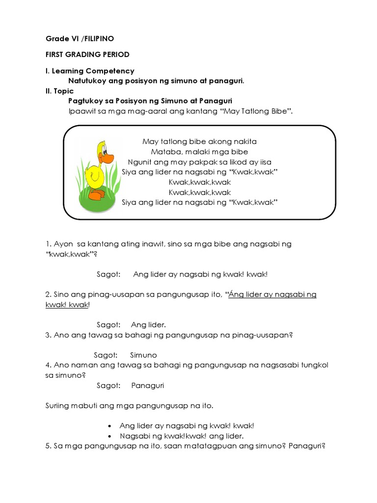 Lesson Exemplar in Filipino 6 | PDF