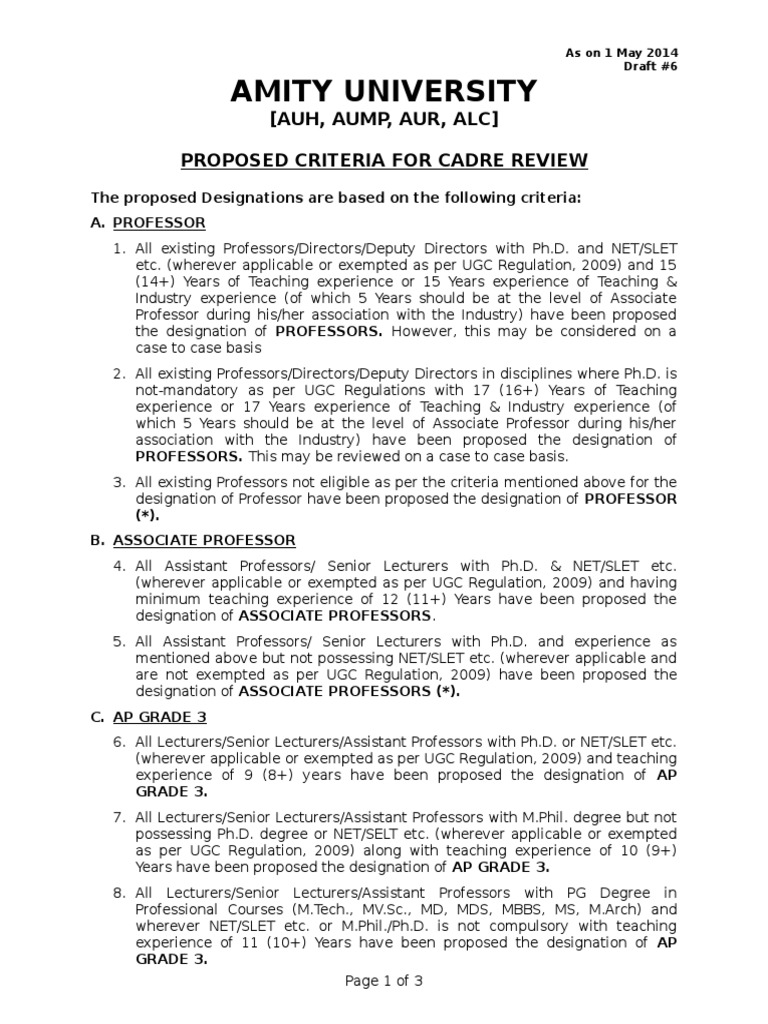 Proposed Criteria For Cadre Review, 1may2014 | PDF | Lecturer ...