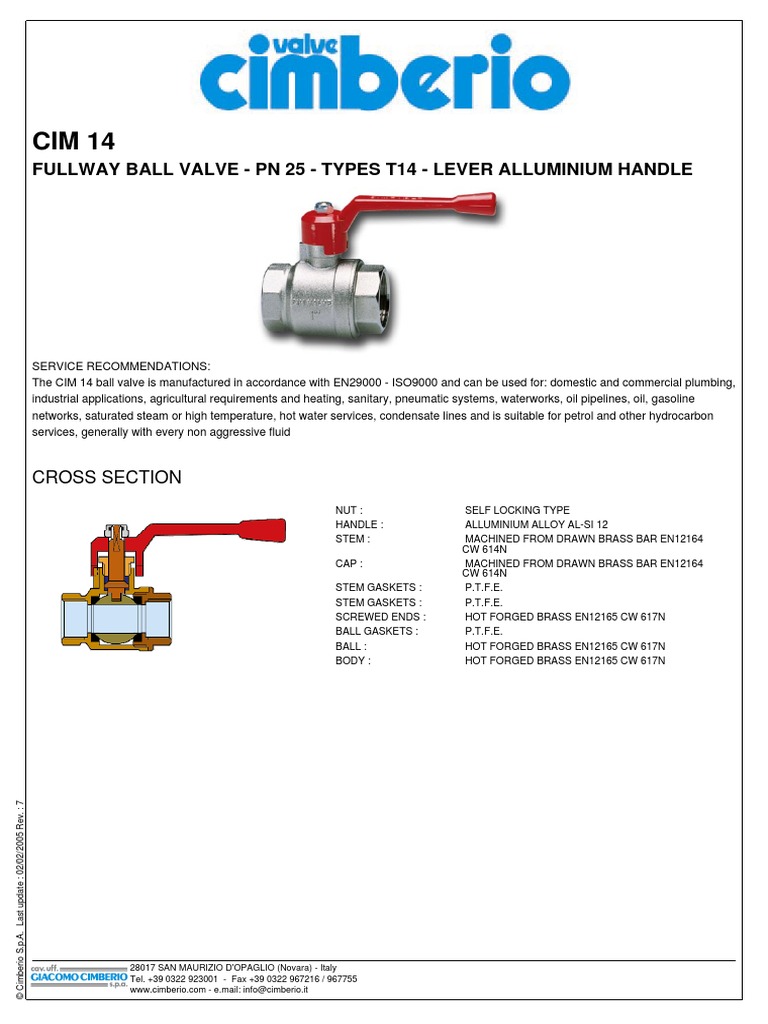 Fullway Ball Valve - PN 25 - Types T14 - Lever Alluminium Handle | PDF