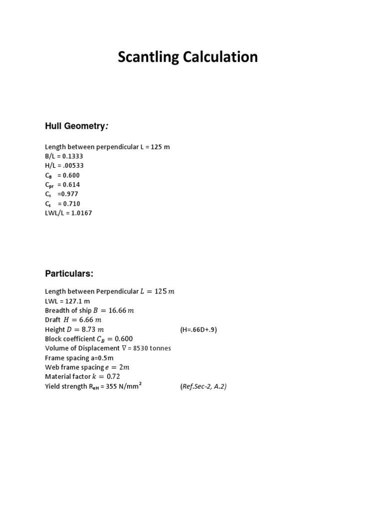 Scantling Calculation 1031 | Hull (Watercraft) | Ships