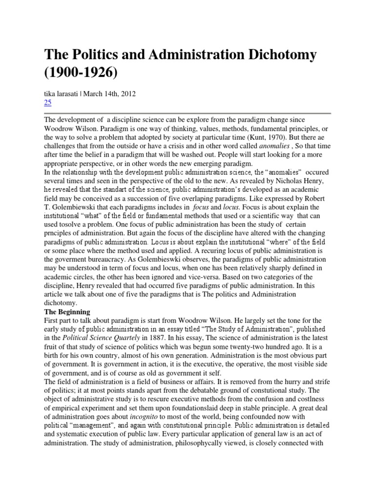 Politics-Administration Dichotomy Explained | PDF | Public ...