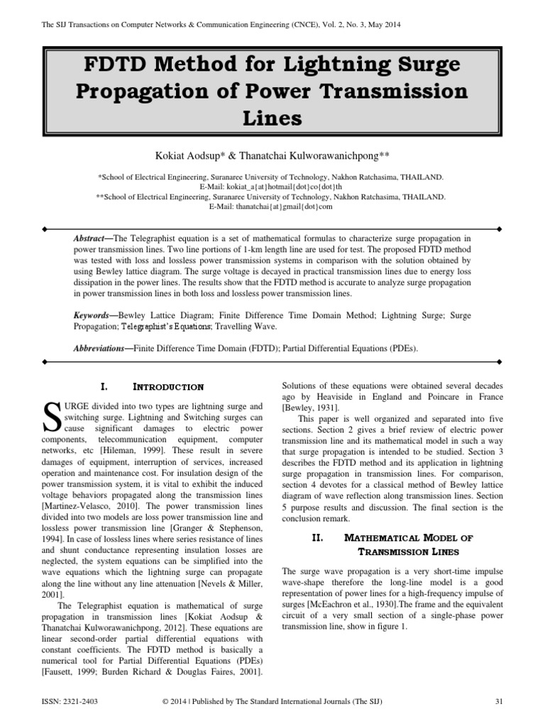 FDTD Method For Lightning Surge Propagation of Power Transmission Lines | PDF | Transmission ...